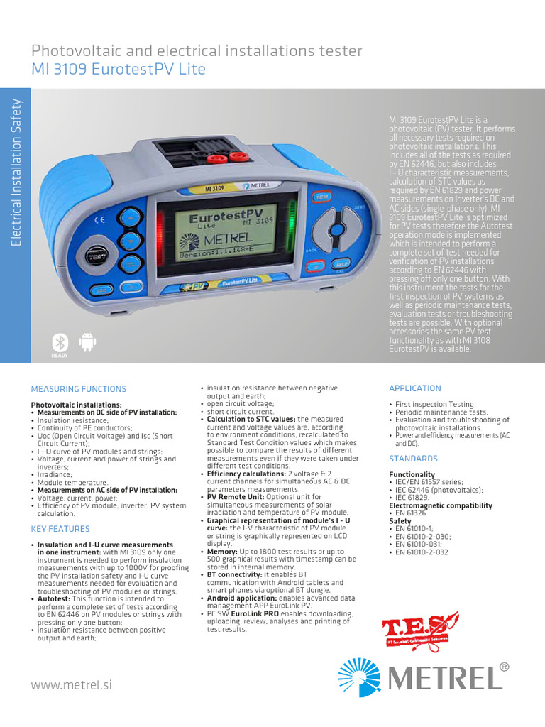 Single 2017 MI 3109 EurotestPV Lite Ang | PDF | Photovoltaics ...