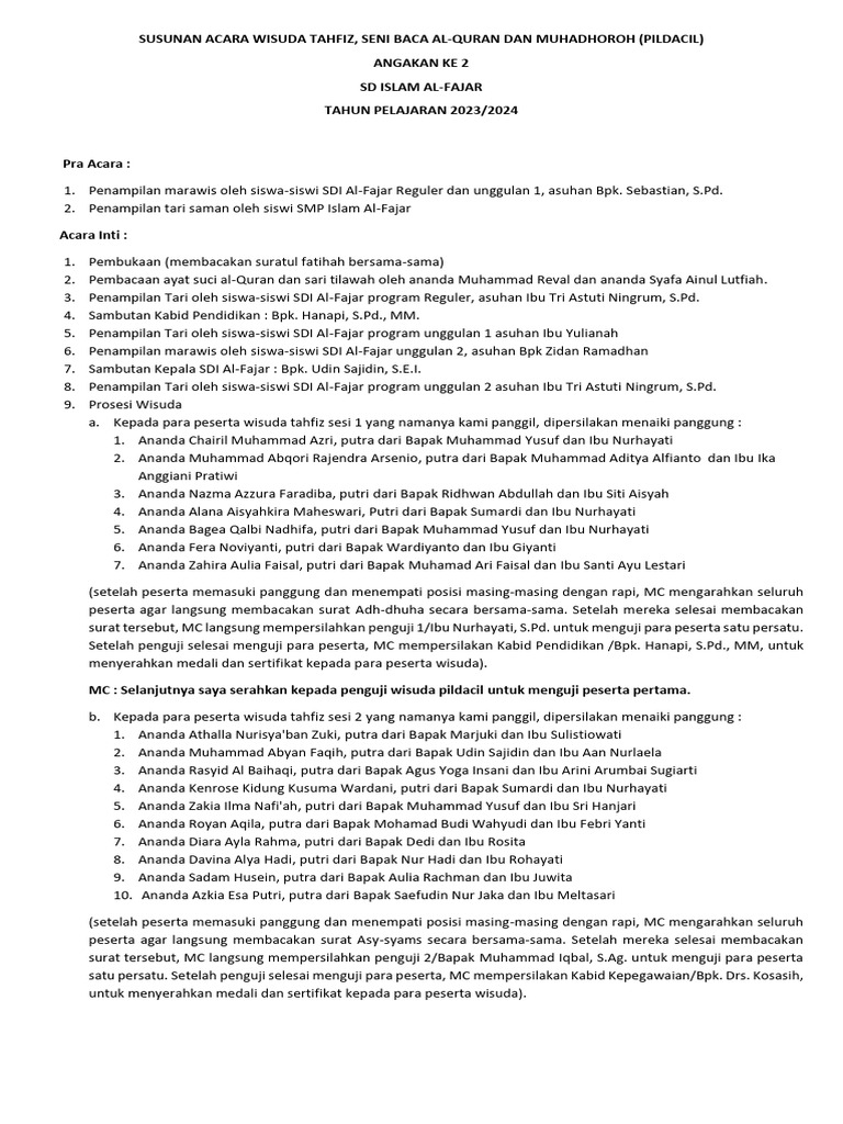 Susunan Acara Wisuda Tahfiz | PDF