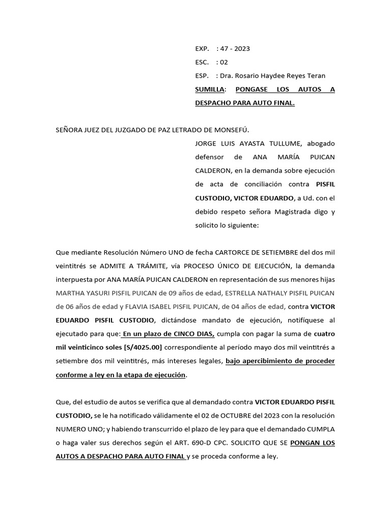 Pongase Los Autos A Despacho para Auto Final | PDF | Justicia | Crimen ...