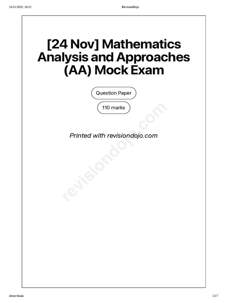 Mathematics AA Mock Exam Paper | PDF | Quadratic Equation | Elementary ...