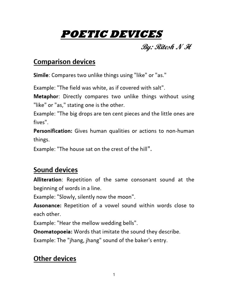 Poetic Devices Class 10 R | PDF | Poetry