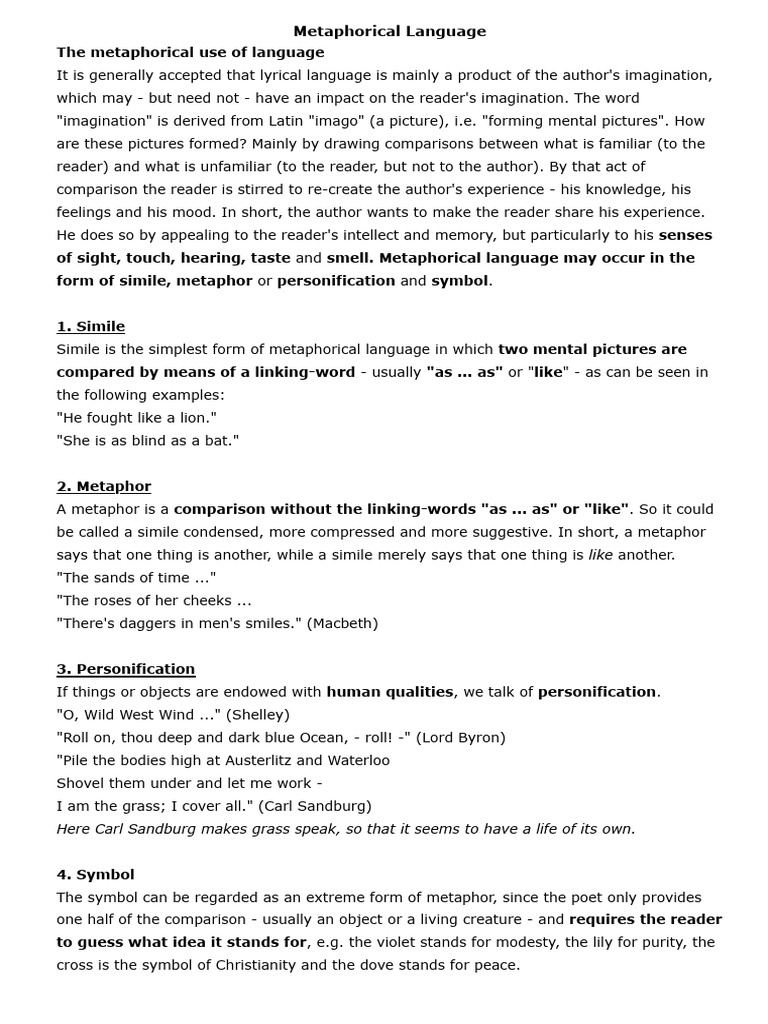 Understanding Metaphorical Language | PDF