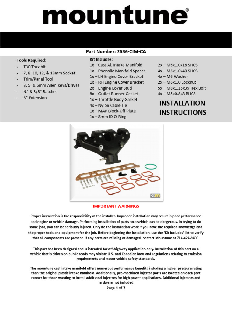 Focus RS Cast Alloy Intake Manifold Install Instructions (2536-CIM-CA ...