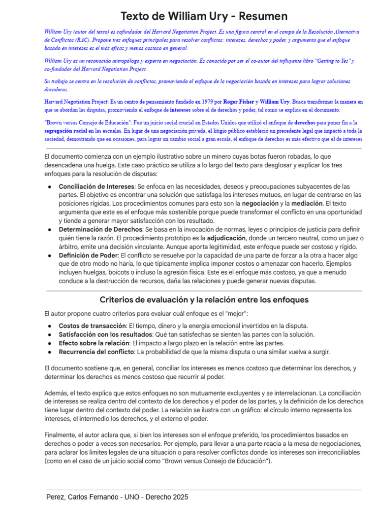 Texto de William Ury - Resumen | PDF
