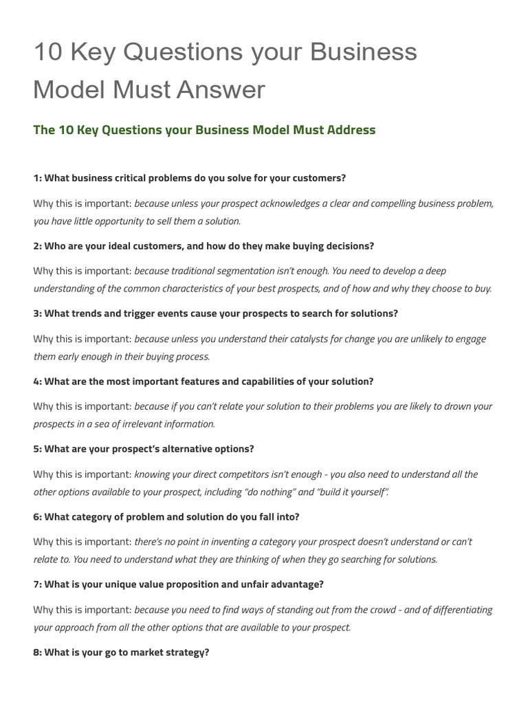 10 Key Questions Your Business Model Must Answer - Inspire - Circular ...