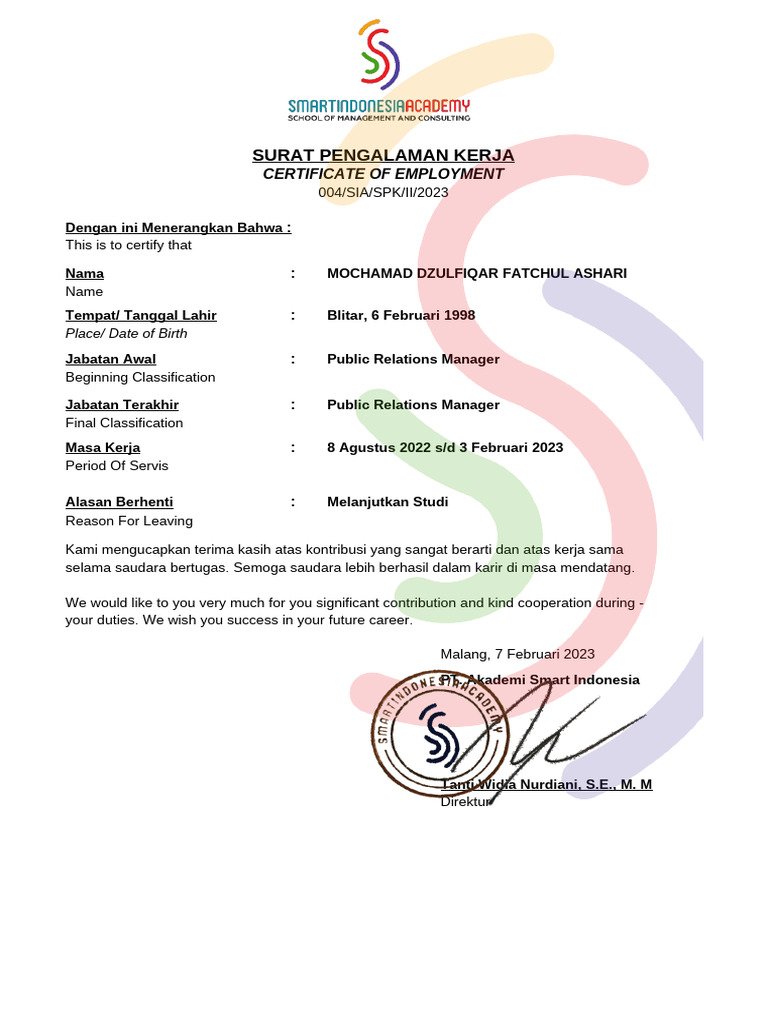 61. Form Srt Pengalaman Kerja- Imam Siswanto | PDF