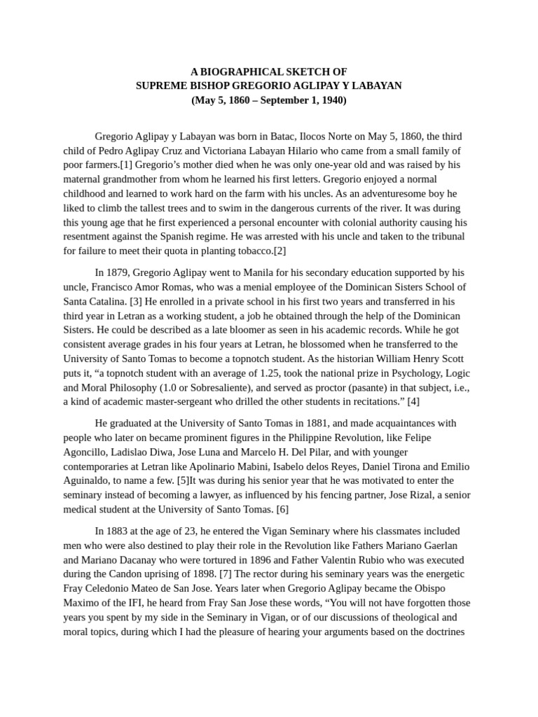Biography of Supreme Bishop Aglipay | PDF | Philippines