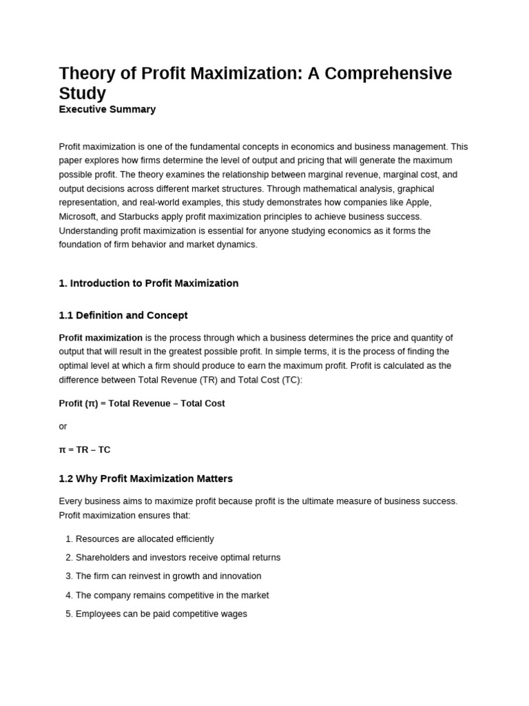 Profit Maximization Theory PDF | PDF | Profit (Economics) | Monopoly