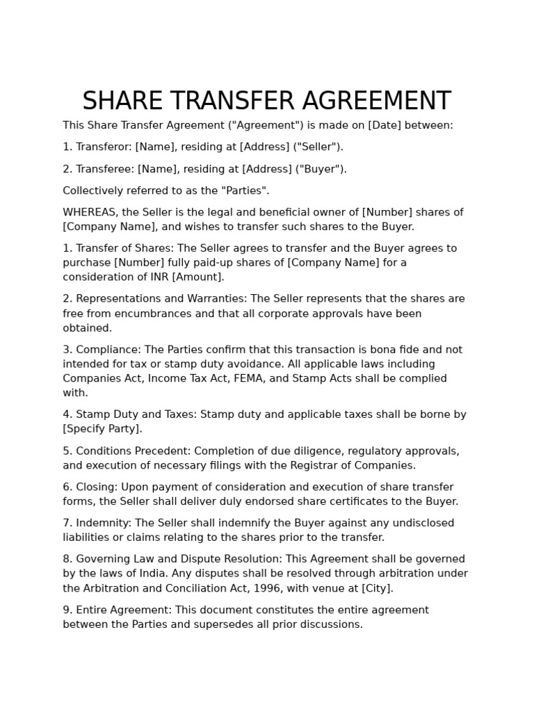 Share Transfer Agreement | PDF
