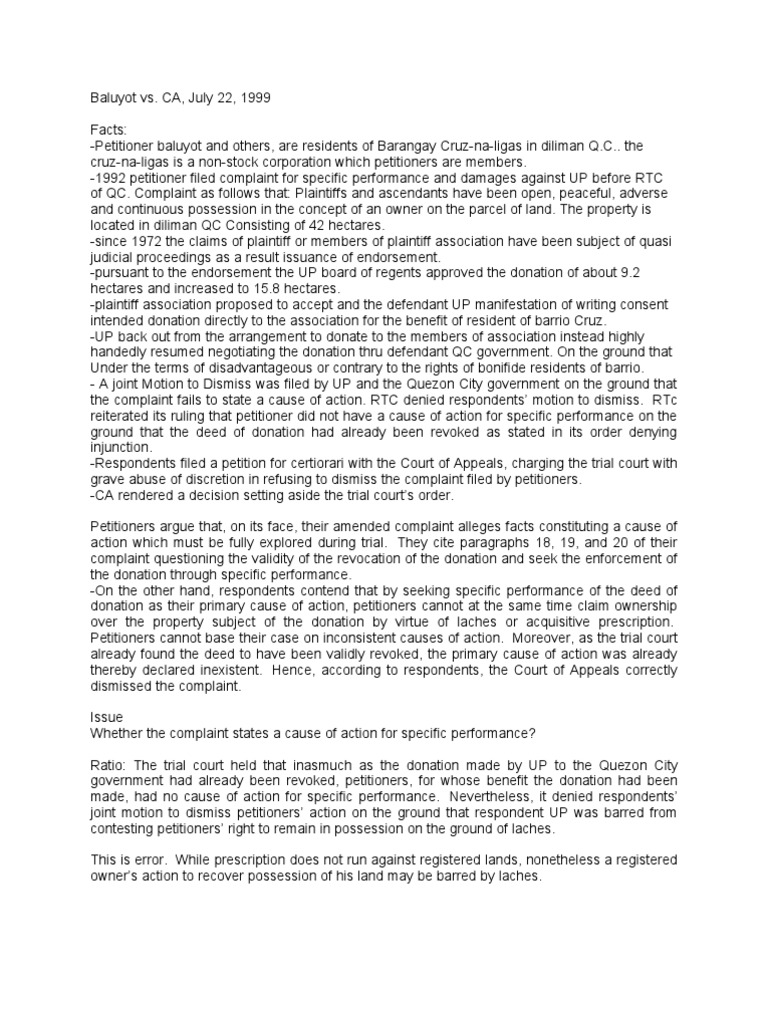 Baluyot Vs CA July 22 1999 | PDF | Complaint | Laches (Equity)