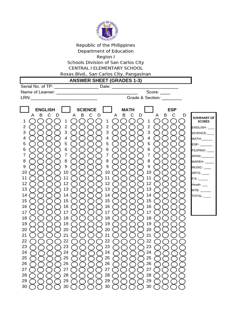 answer-sheets | PDF | Philippines | Republic