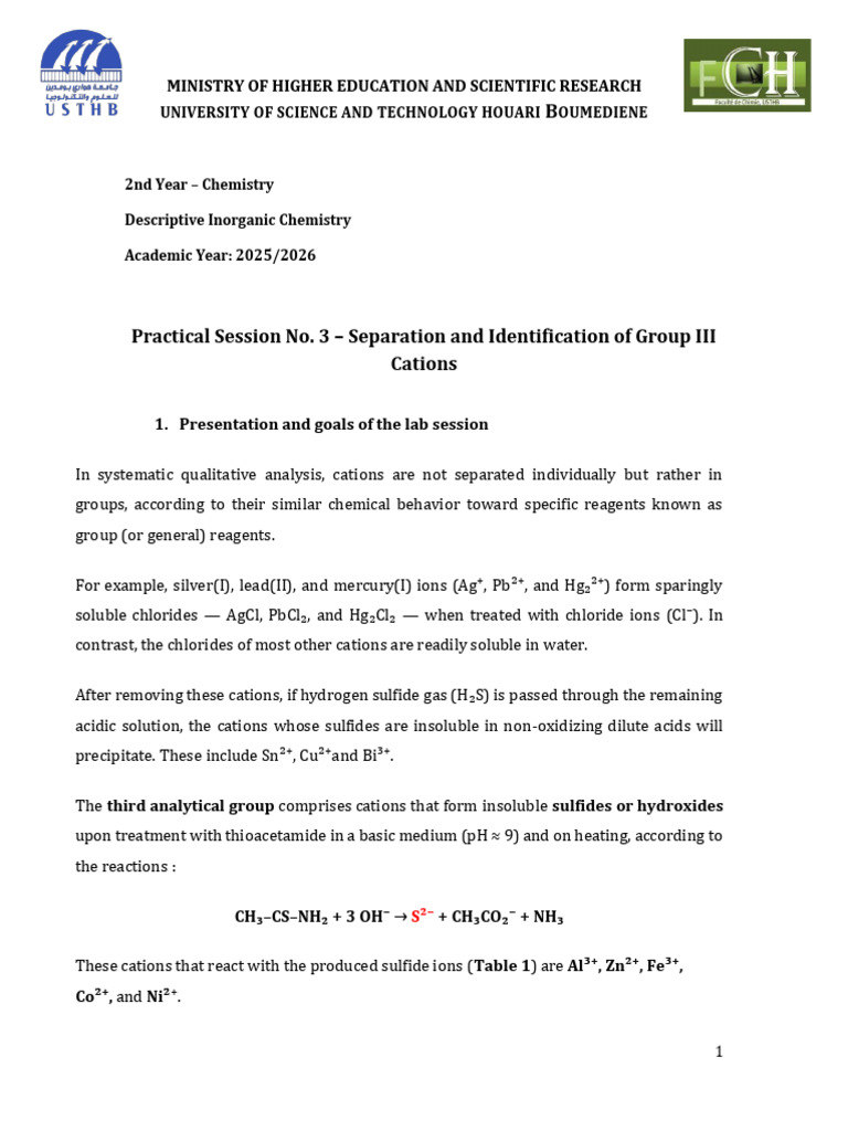 Group III Cations Identification Lab | PDF | Hydroxide | Precipitation ...