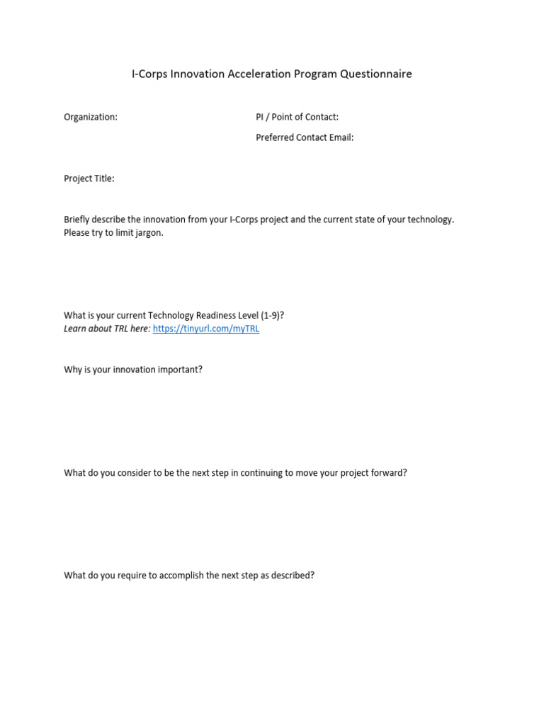ICorps Questionnaire | PDF