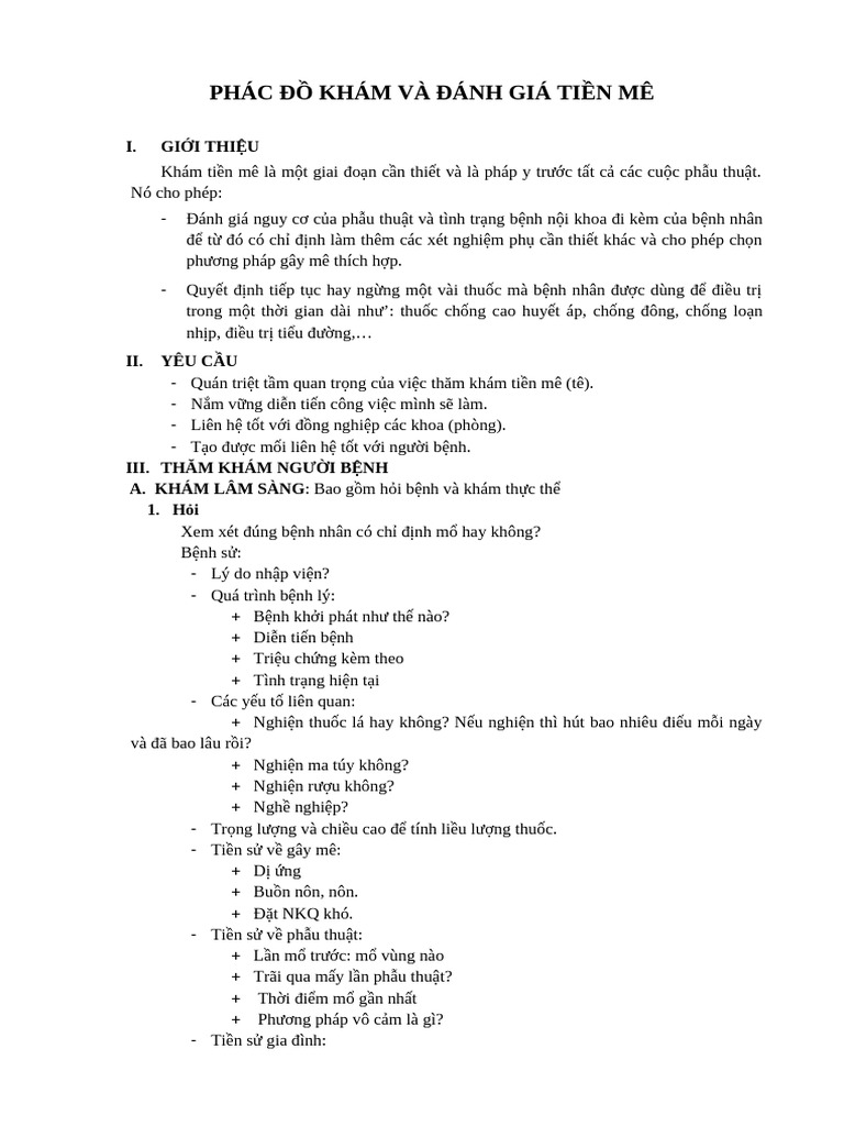 Phác Đồ Khám Và Đánh Giá Tiền Mê | PDF