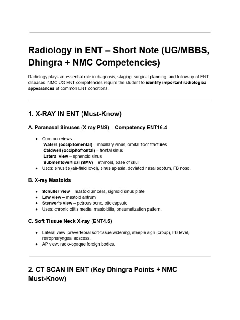 Radiology in ENT | PDF | Human Nose | Otorhinolaryngology