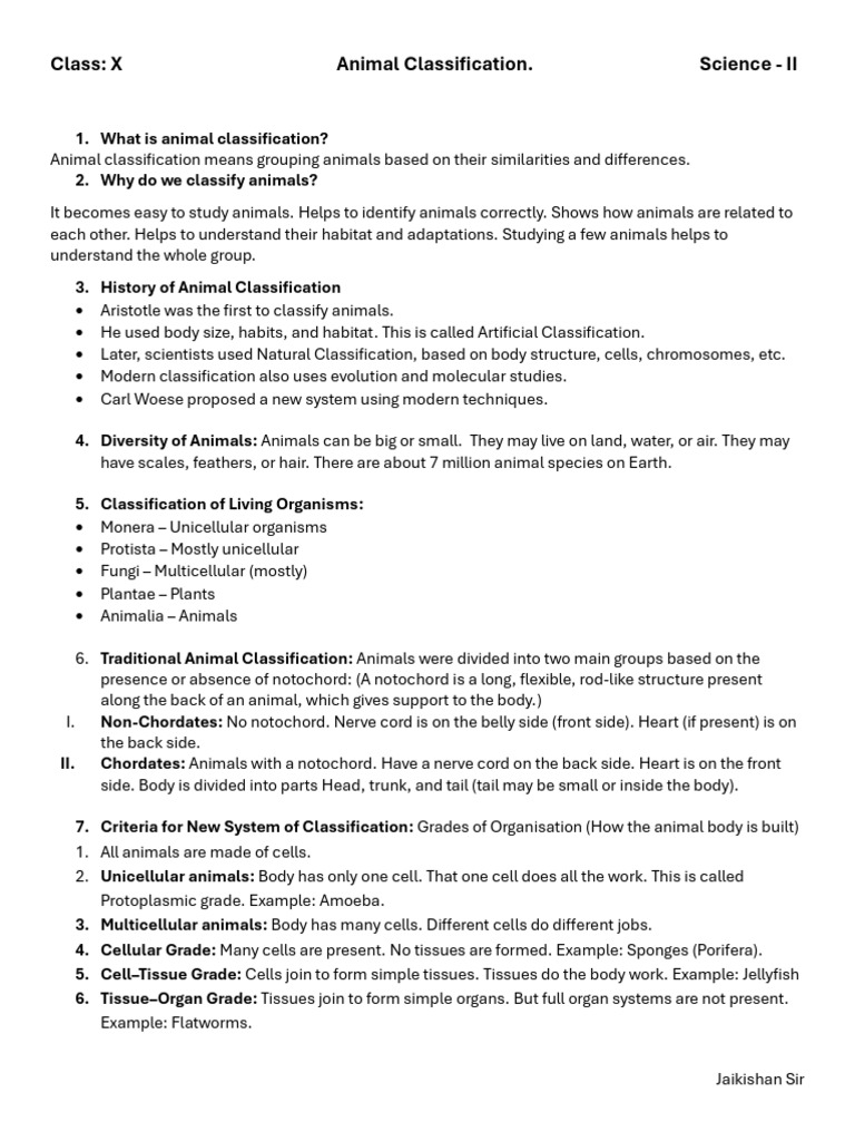 X - Science II - Animal Classification | PDF | Zoology | Biology