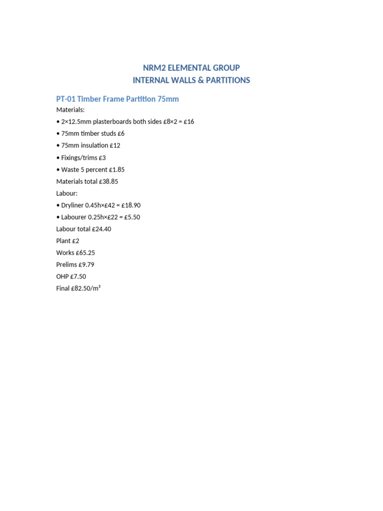 NRM2 Internal Wall Partition Costs | PDF | Sustainable Building | Real ...