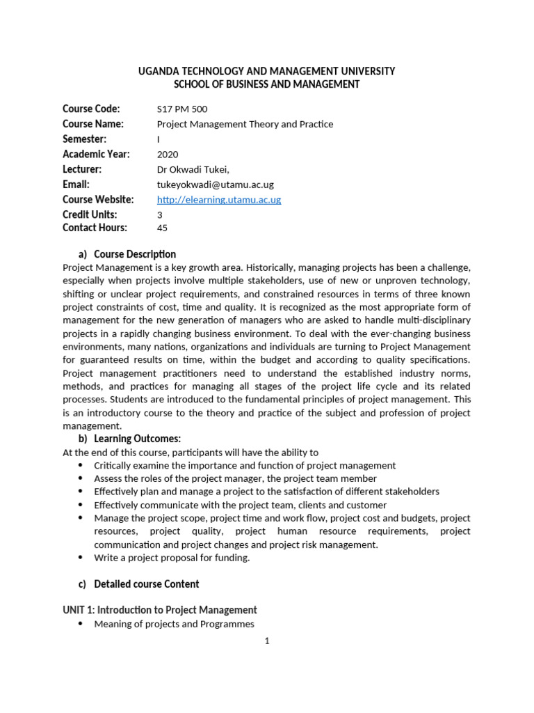 PM 500 - Course Outline | PDF | Project Management | Risk Management