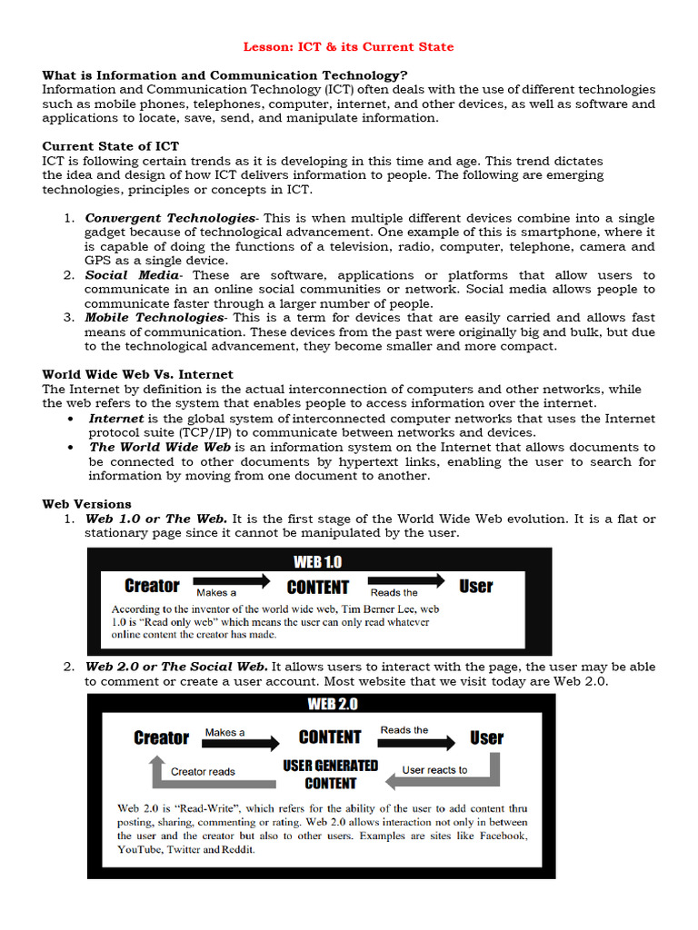 Lesson-ICT and Its Current State | PDF | World Wide Web | Internet & Web