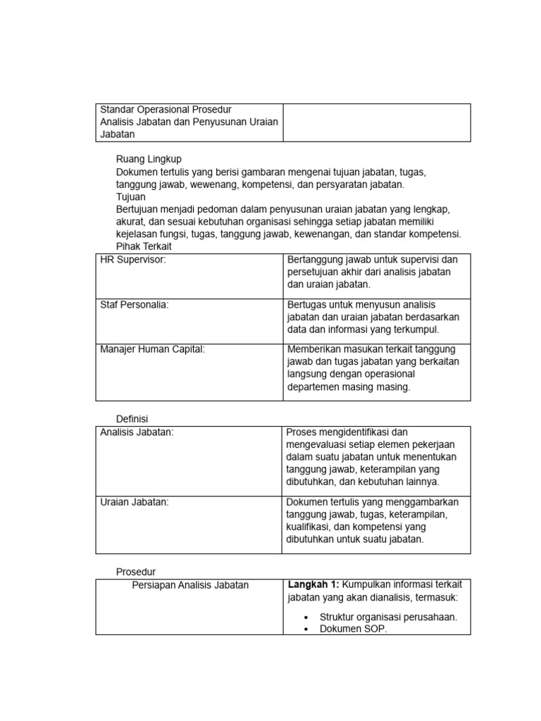 1.3 SOP Analisis Jabatan Dan Penyusunan Uraian Jabatan | PDF