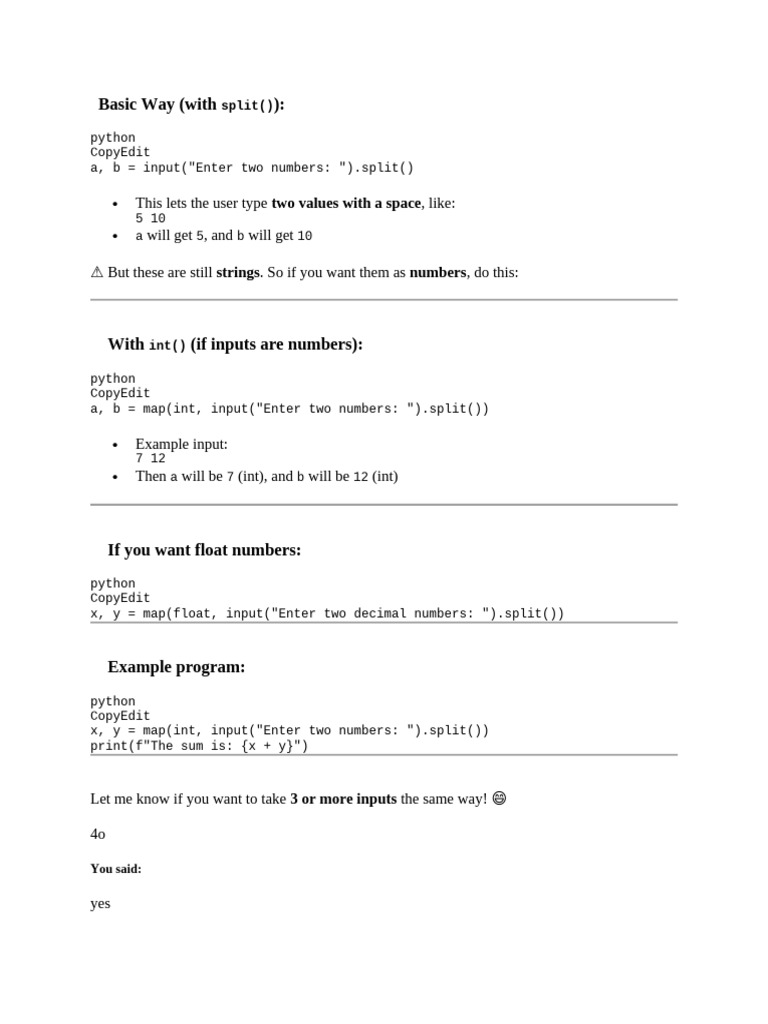 Two Inputs in Python | PDF