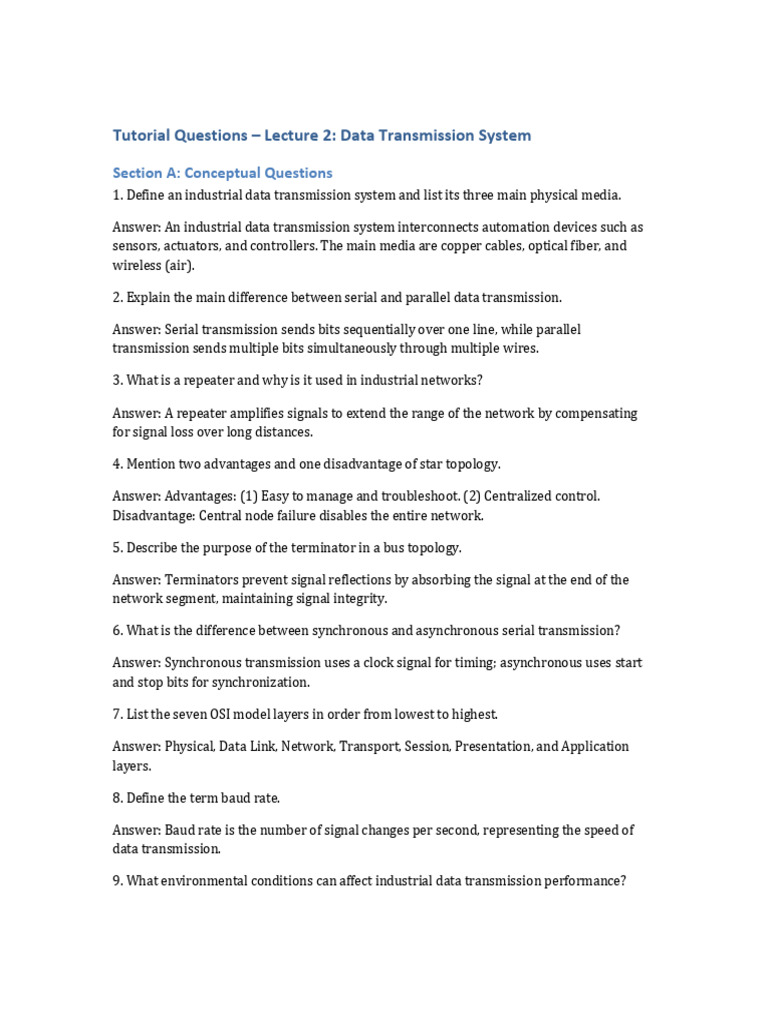 Lecture 2 Tutorial Questions | PDF | Network Topology | Computer Network