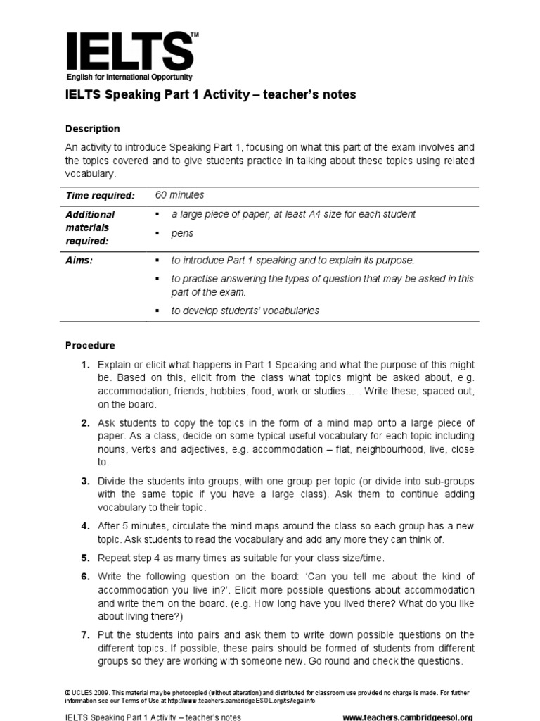 IELTS Speaking Part 1 | PDF