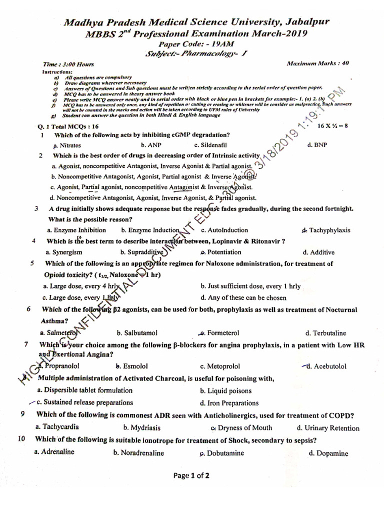 Mpmsu 2nd Year Pharmacology | PDF