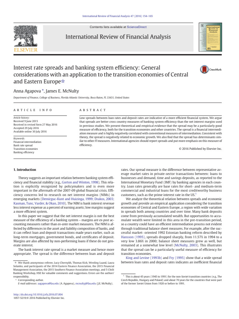 Banking Efficiency and Interest Rate Spreads | PDF | Interest ...