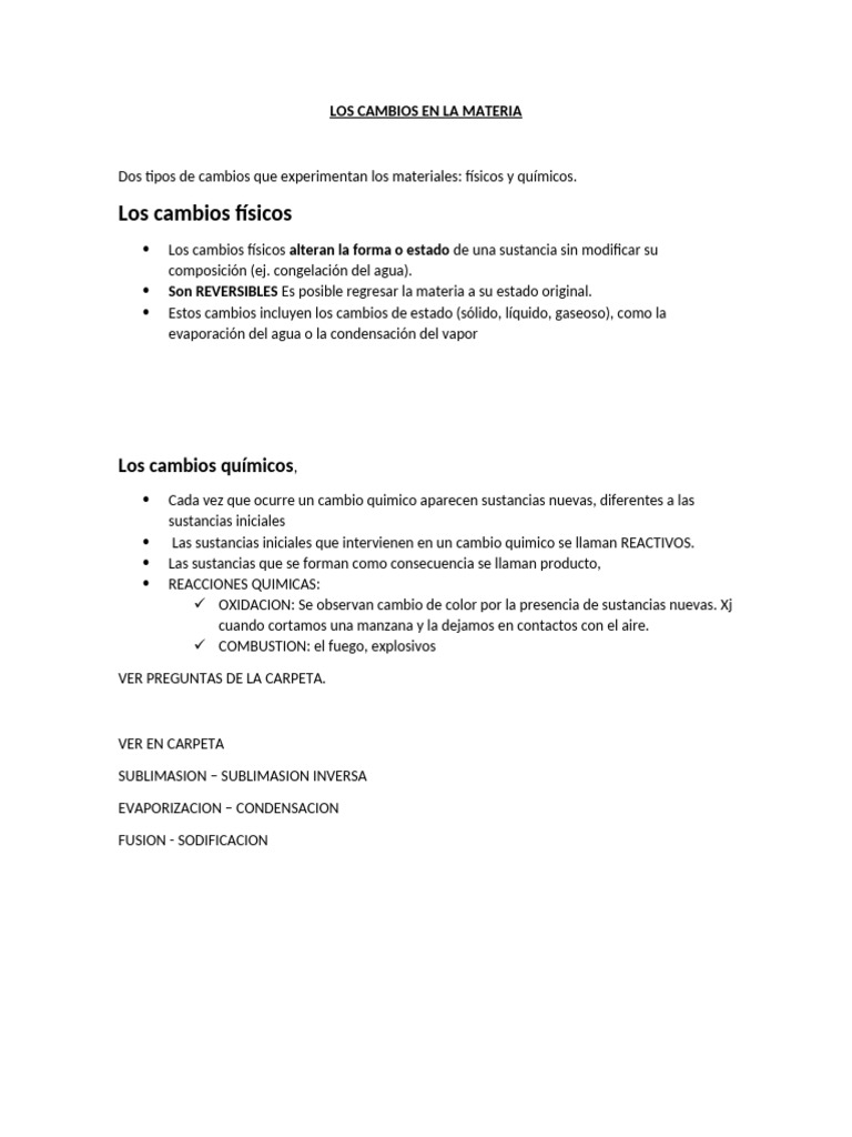 Cambios Físicos y Químicos en Materia | PDF