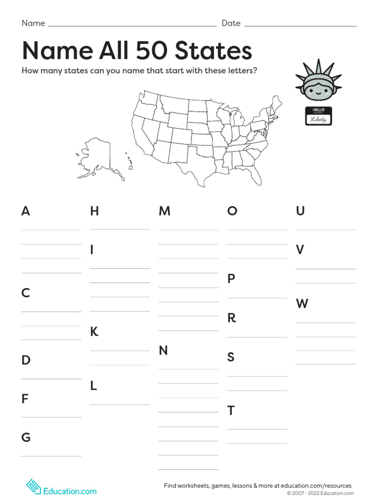 Name All 50 U.S. States Quiz | PDF