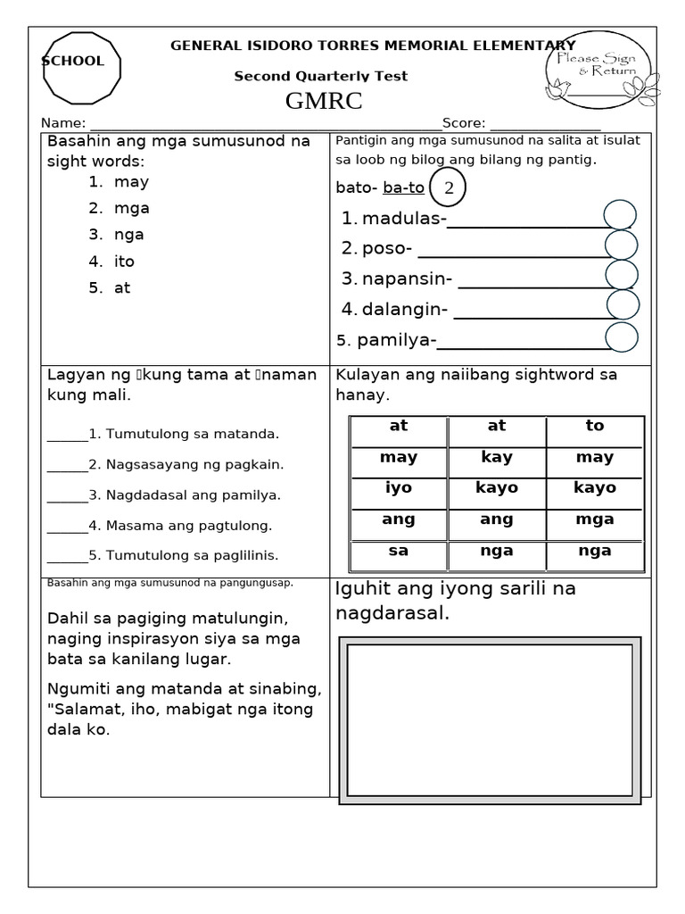 Second Quarterly Test GMRC | PDF