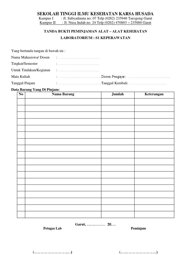 Form Peminjaman Alat Lab