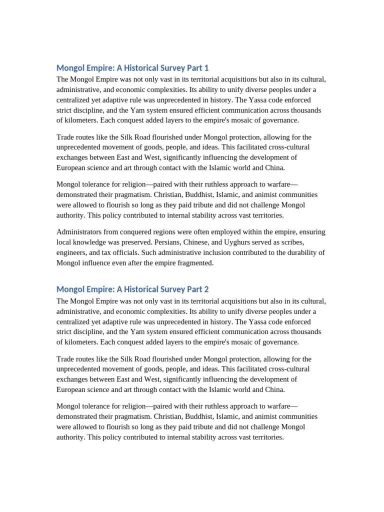 Mongol Empire 20 Page Report | PDF | Mongol Empire | Silk Road