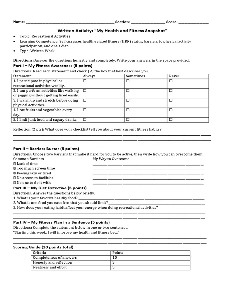 Health and Fitness Self-Assessment Guide | PDF | Determinants Of Health