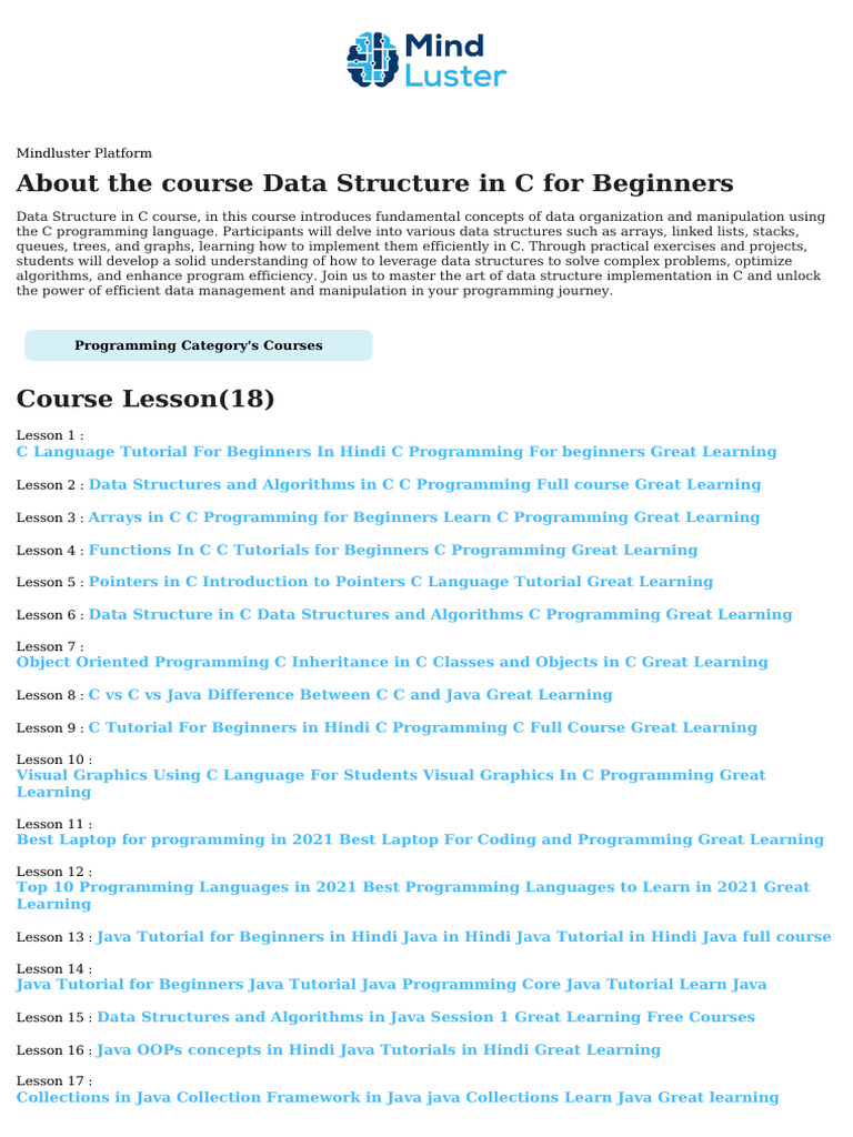 Data Structure in C for Beginners Course Content | PDF | Computer ...
