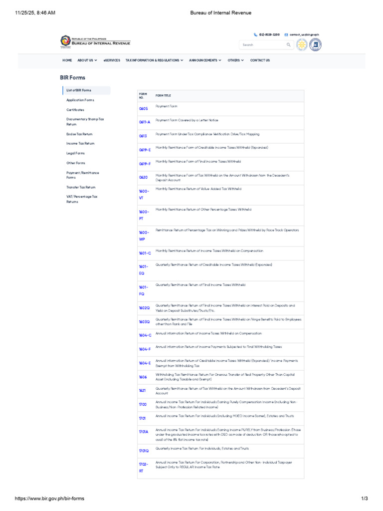 Bureau of Internal Revenue FORMS | PDF | Taxes | Income Tax