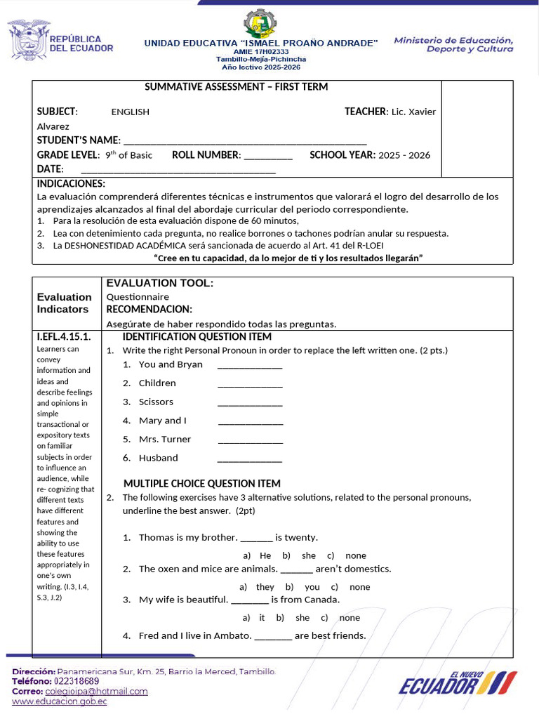 SUMMATIVE ASSESSMENT 9th 25-26 | PDF | Linguistic Morphology | Syntax