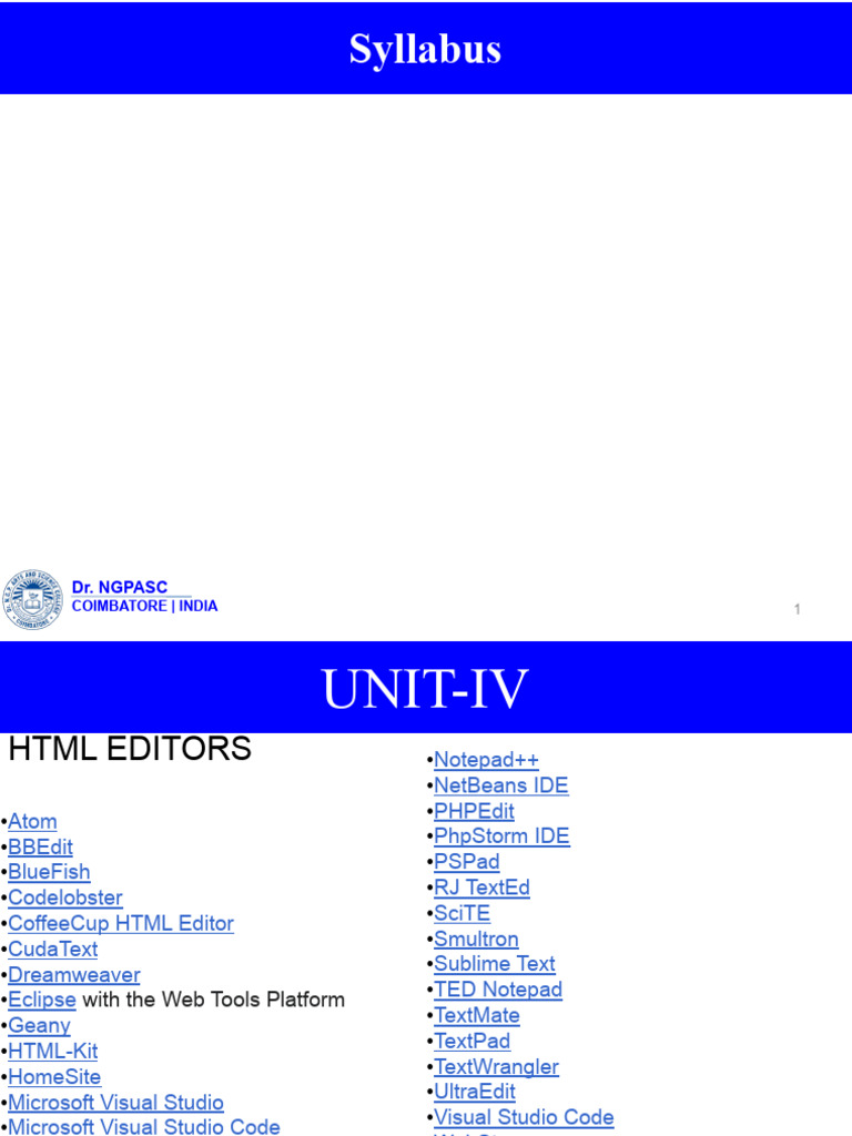 UNIT IV - Designing Core Pages in Dreamweaver | PDF | Hyperlink | Image ...