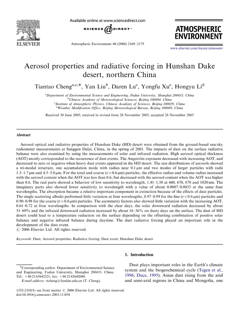 Aerosol Properties and Radiative Forcing in Hunshan Dak 2006 ...
