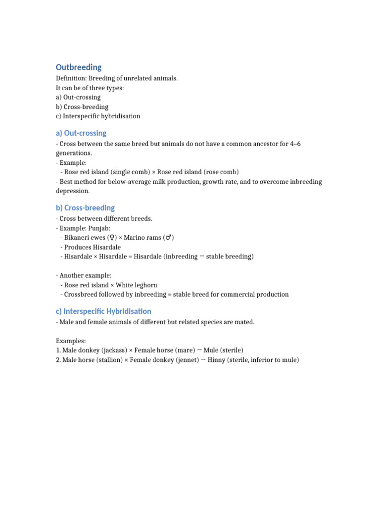 Types of Outbreeding in Animal Breeding | PDF