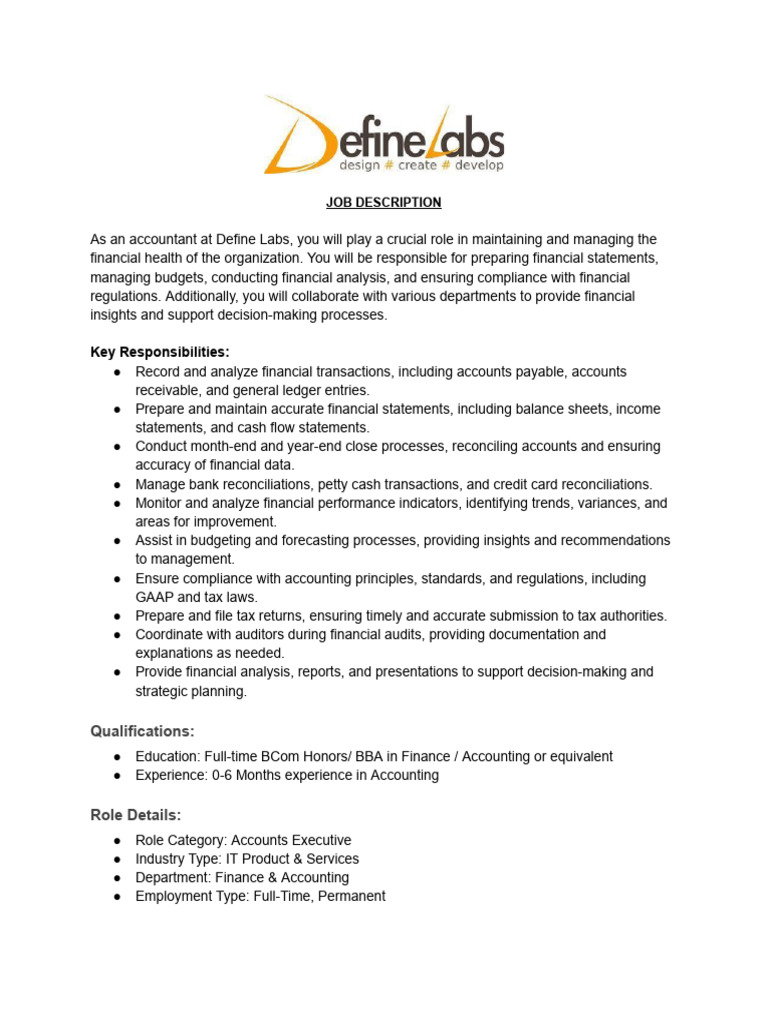 Define Labs_JD - Accountant | PDF