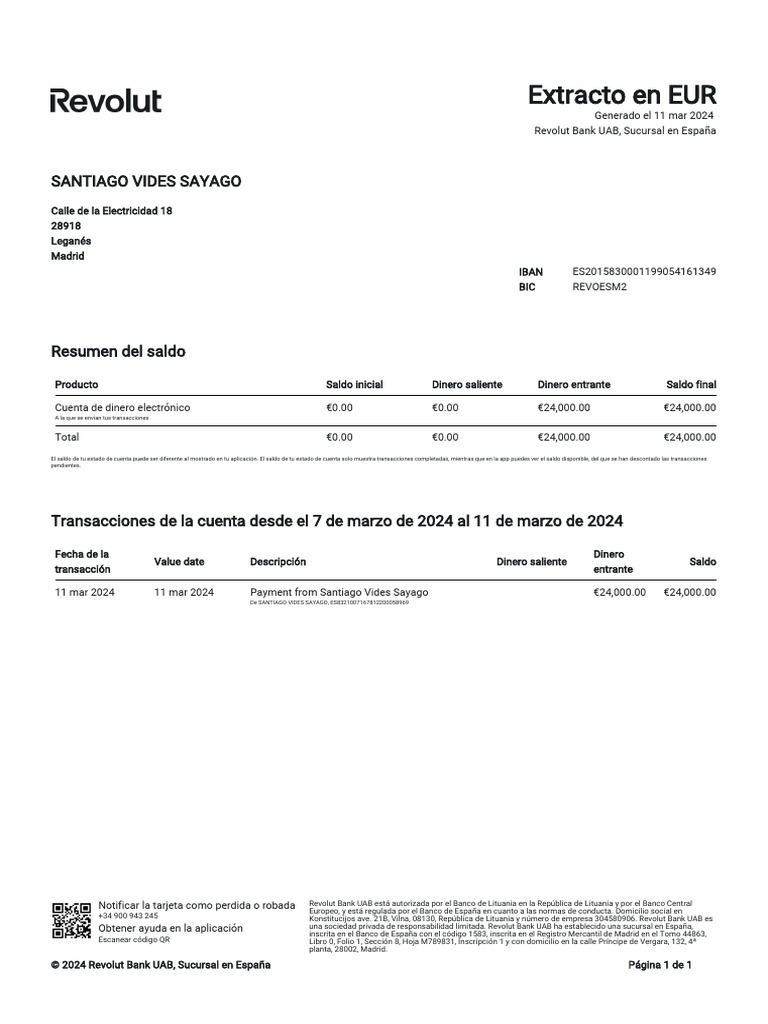 Extracto de cuenta Revolut en EUR | PDF | Tecnología bancaria | Business