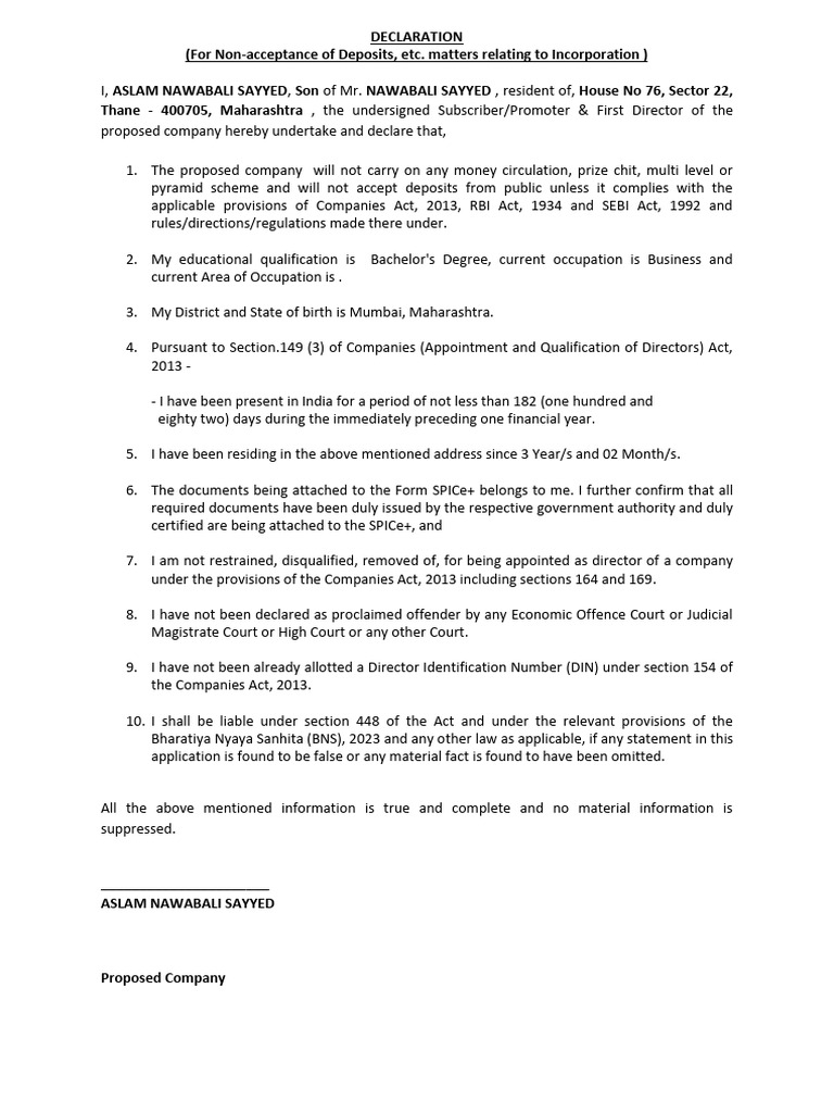 04) Declaration On Matters Relating To INC-D1 | PDF