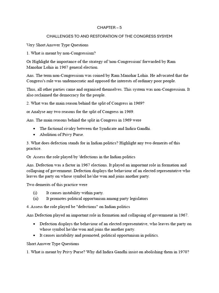 Challenges and Restoration of Congress System | PDF | Indian National ...