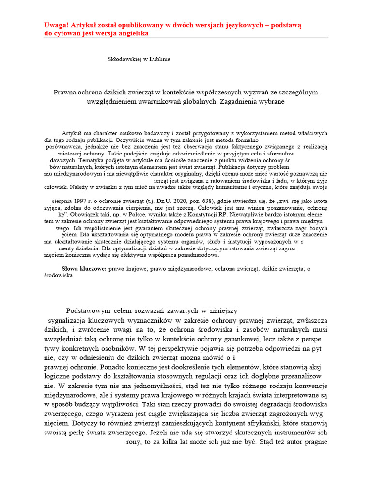 The Legal Protection of Wild Animal | PDF