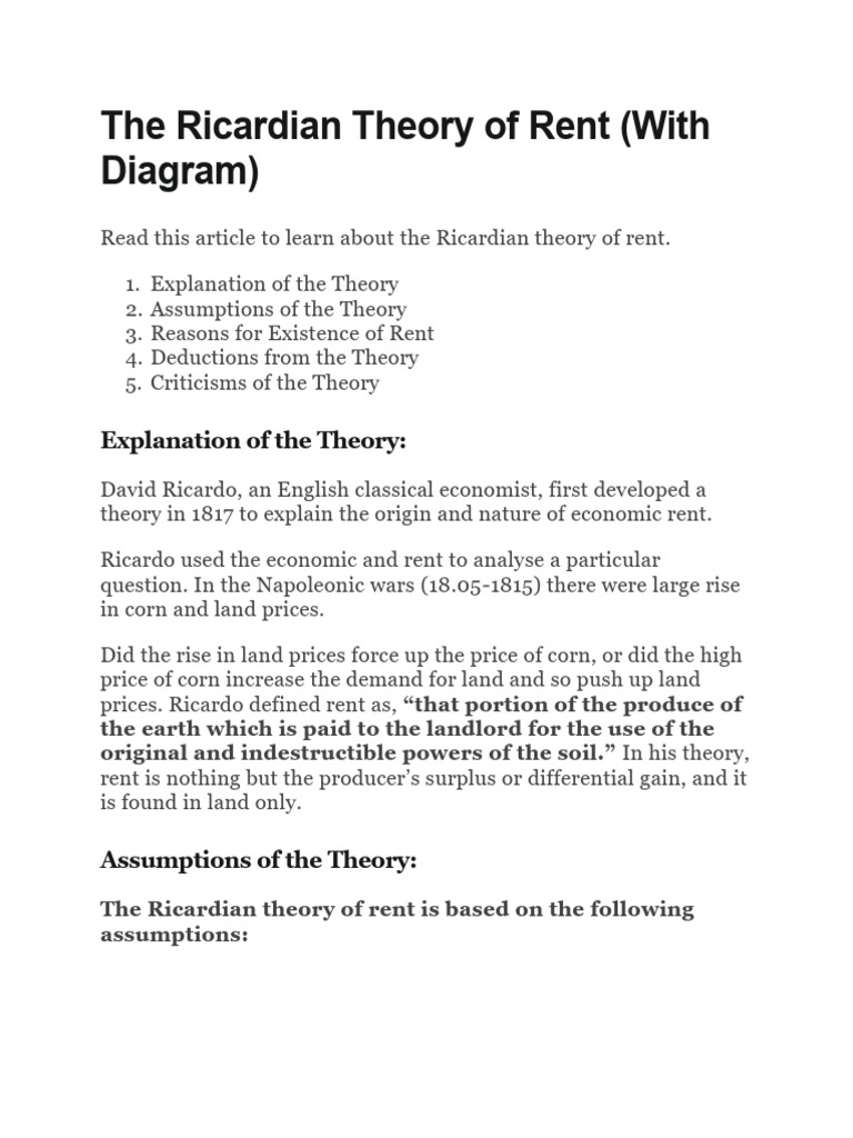 Ricardian Theory of Rent Explained | PDF | Supply (Economics ...