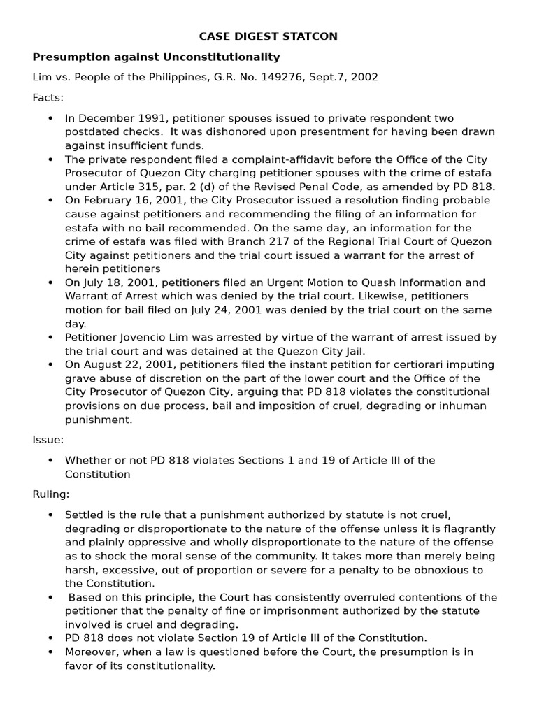 Case Digest Statcon | PDF | Bail | Burden Of Proof (Law)