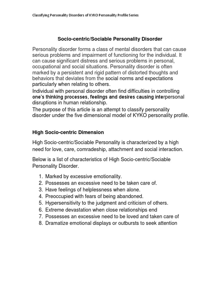 Sociocentric Personality Disorder | PDF | Personality Disorder | Mental ...