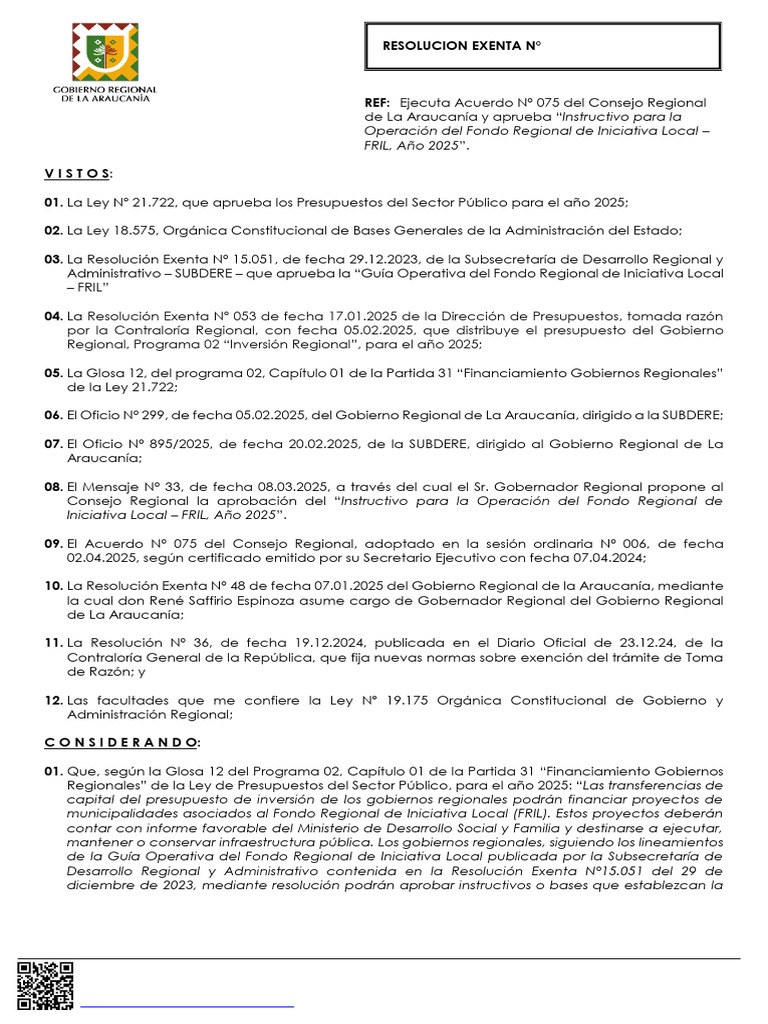 Instructivo FRIL 2025: Operación y Normativa | PDF | Presupuesto ...
